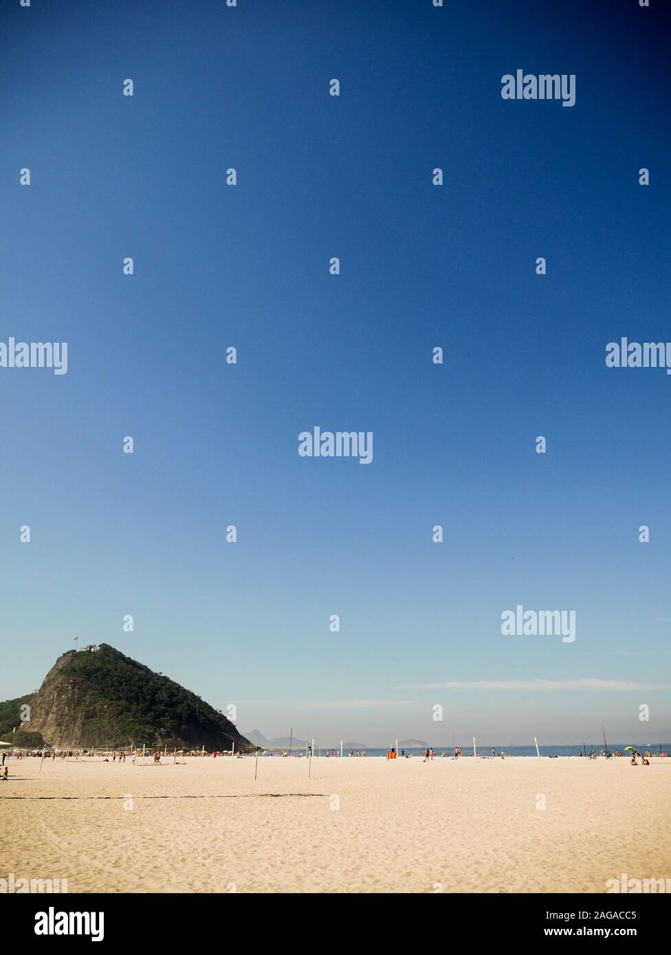 Praia do Leme, Rio de Janeiro, Brazil. A view of the beach and hill in ...