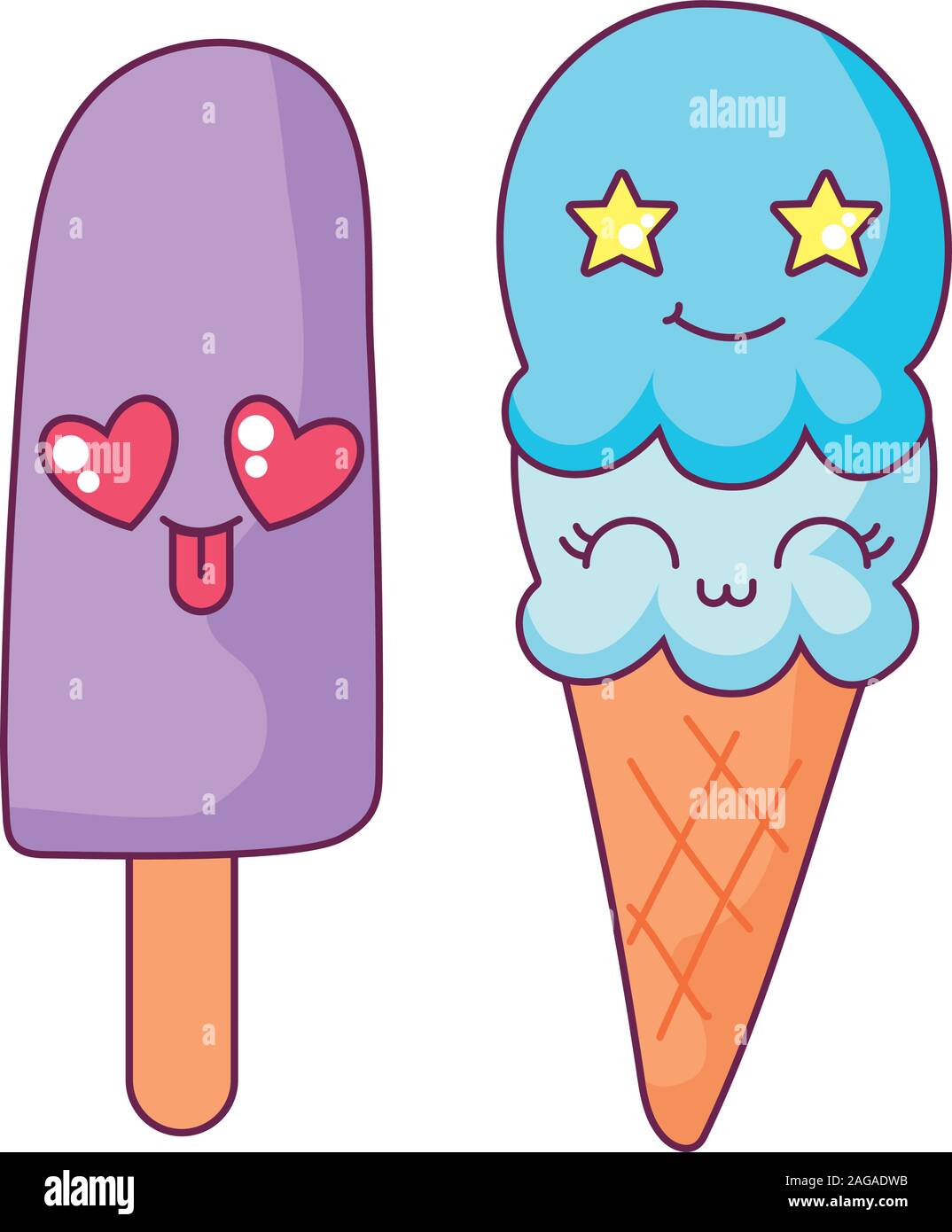 Popsicle and ice cream cartoon design, Kawaii expression cute character ...