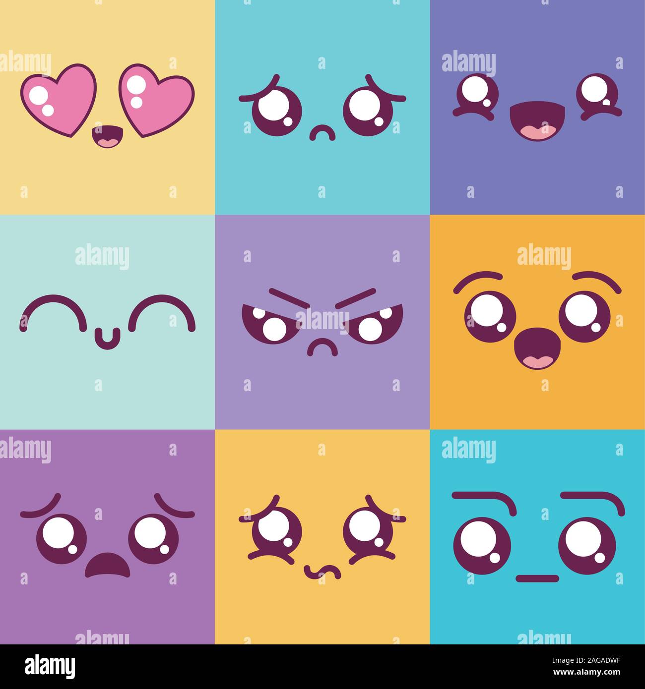 cartoons multicolored frames icon set design, Kawaii expression cute ...