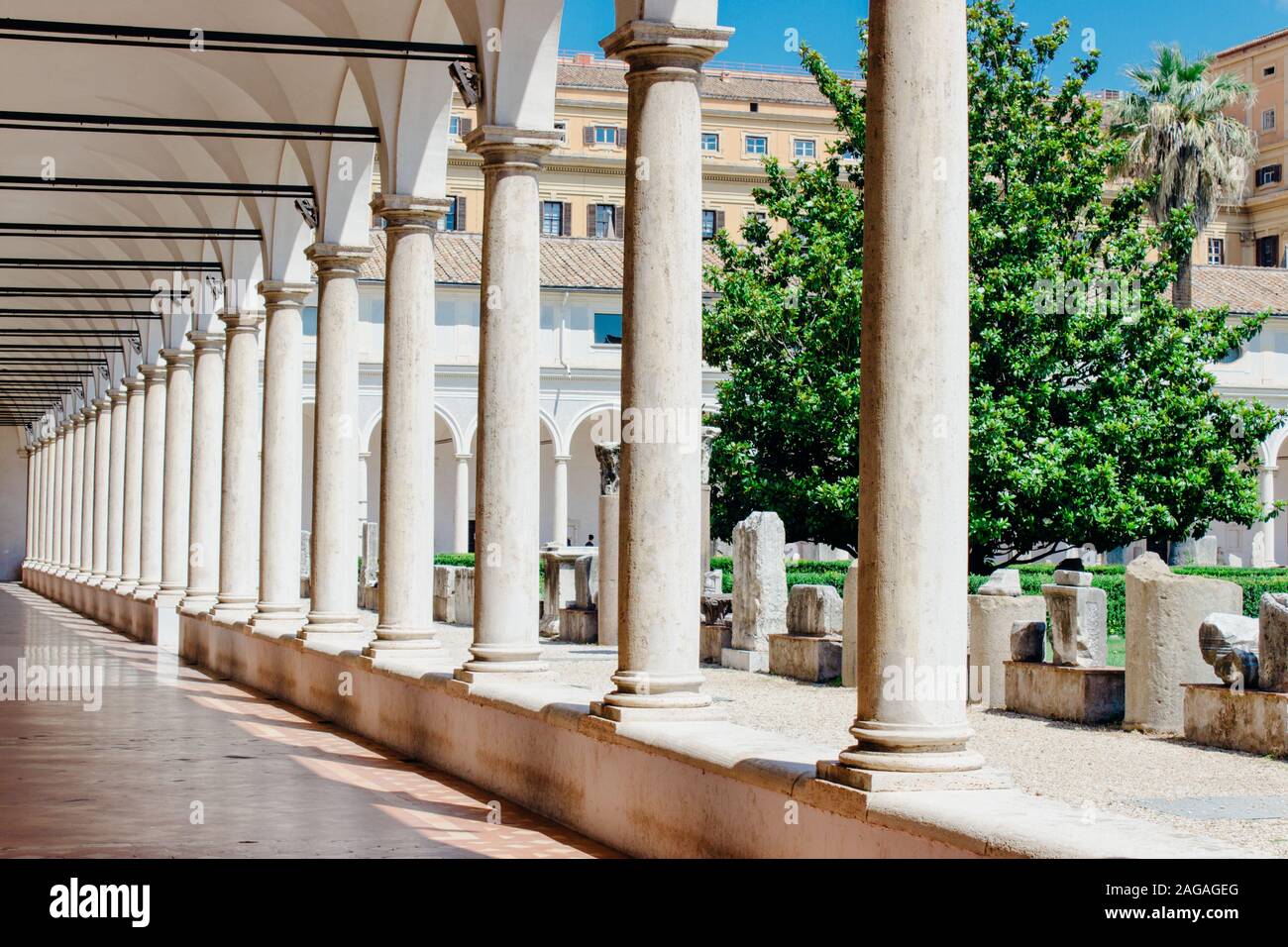 Beautiful shot of an outdoor hallway with beautiful columns and a nice ...