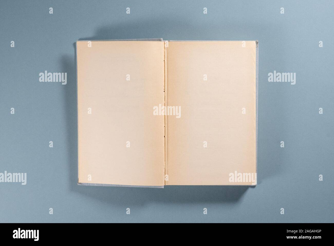 Blank page book with copy space on blue background Stock Photo - Alamy
