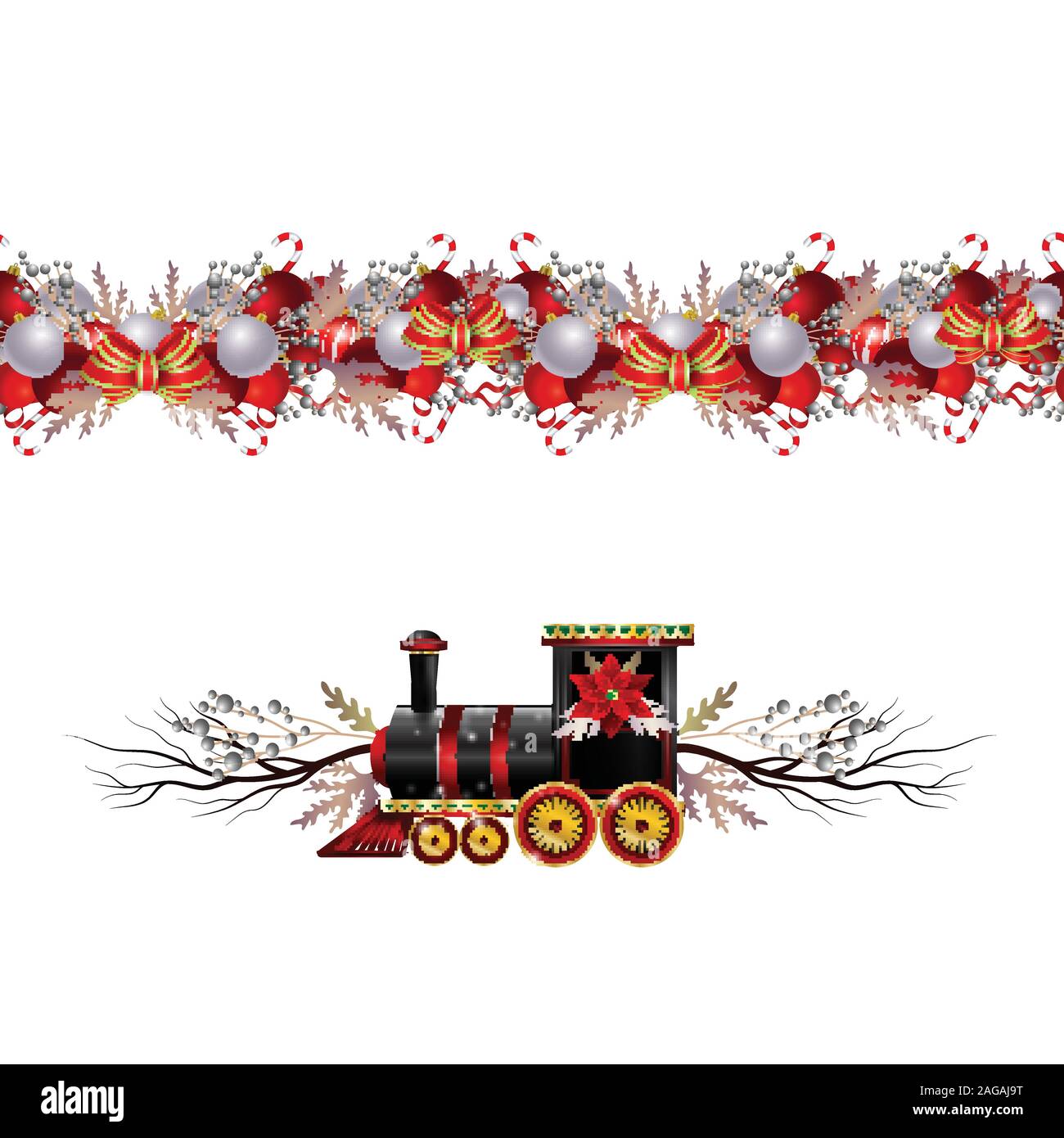 Little Christmas train seamless pattern decorated red ribbon Vector ...