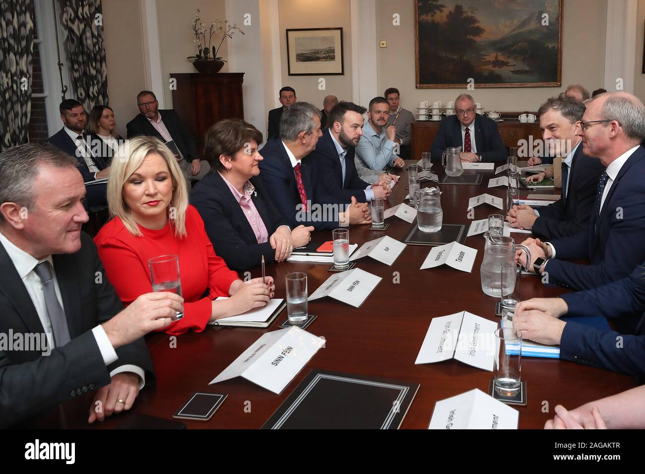 A roundtable meeting at Stormont in Belfast with (left to right) Conor ...