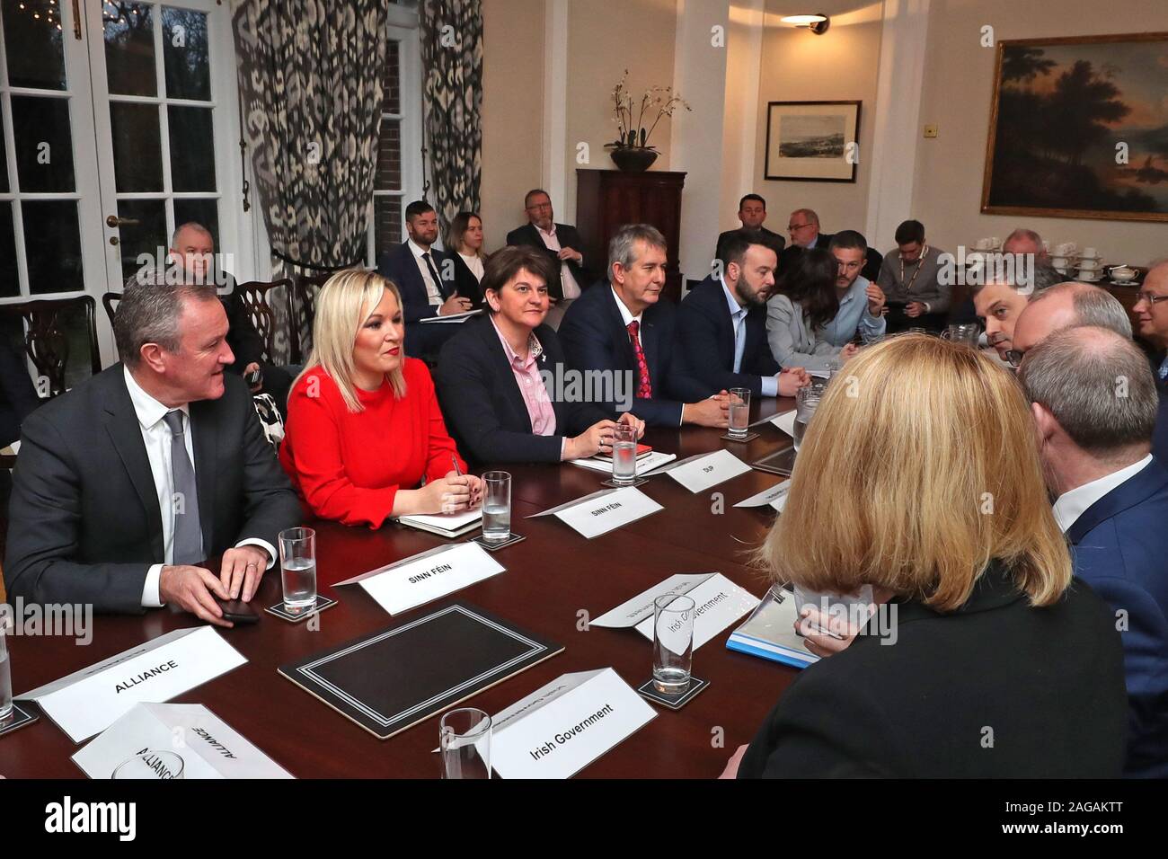 A roundtable meeting at Stormont in Belfast with (left to right) Conor ...