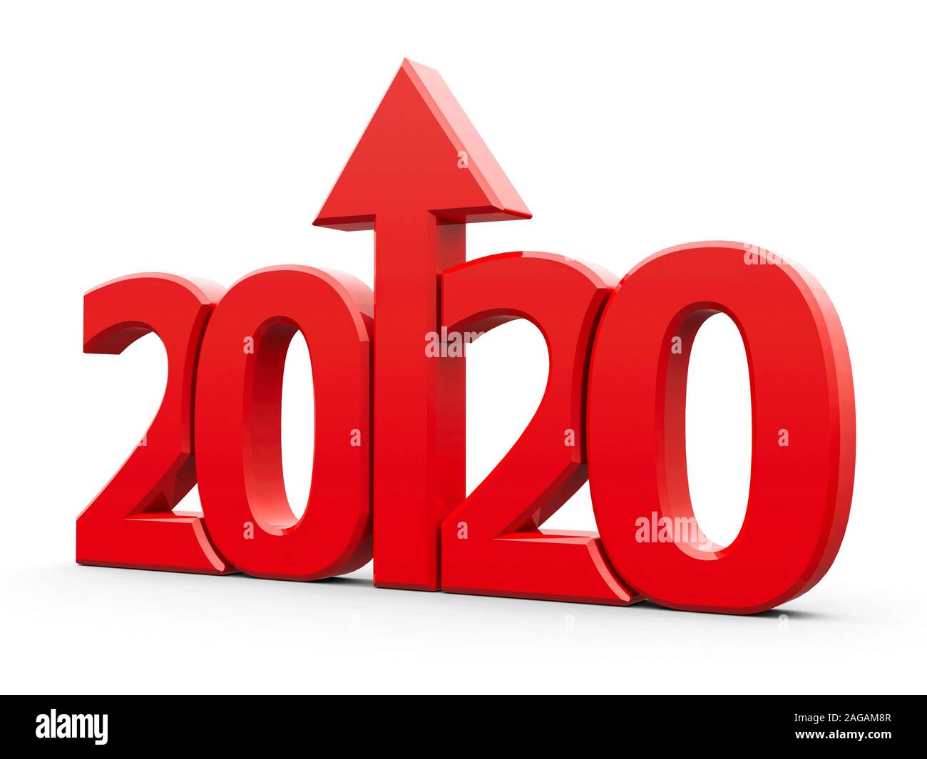 Red 2020 with arrow up isolated on white background, represents growth in the new year 2020 ...