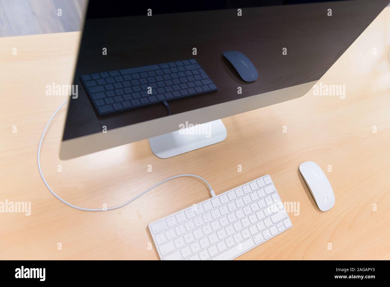 Modern office with computers on desks. Empty computer room in college ...