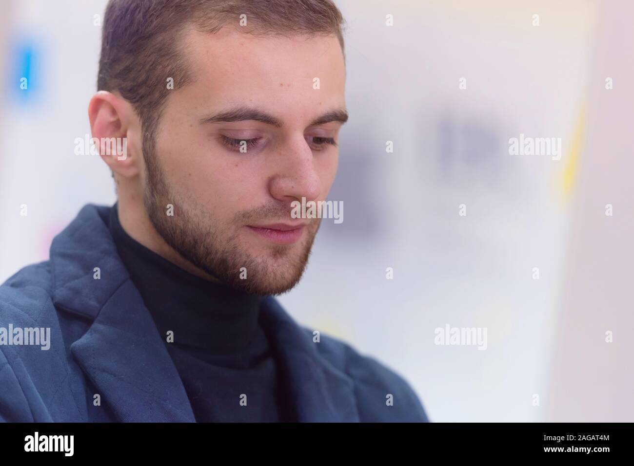 Young male Businessman working on modern computer. Businessman using ...