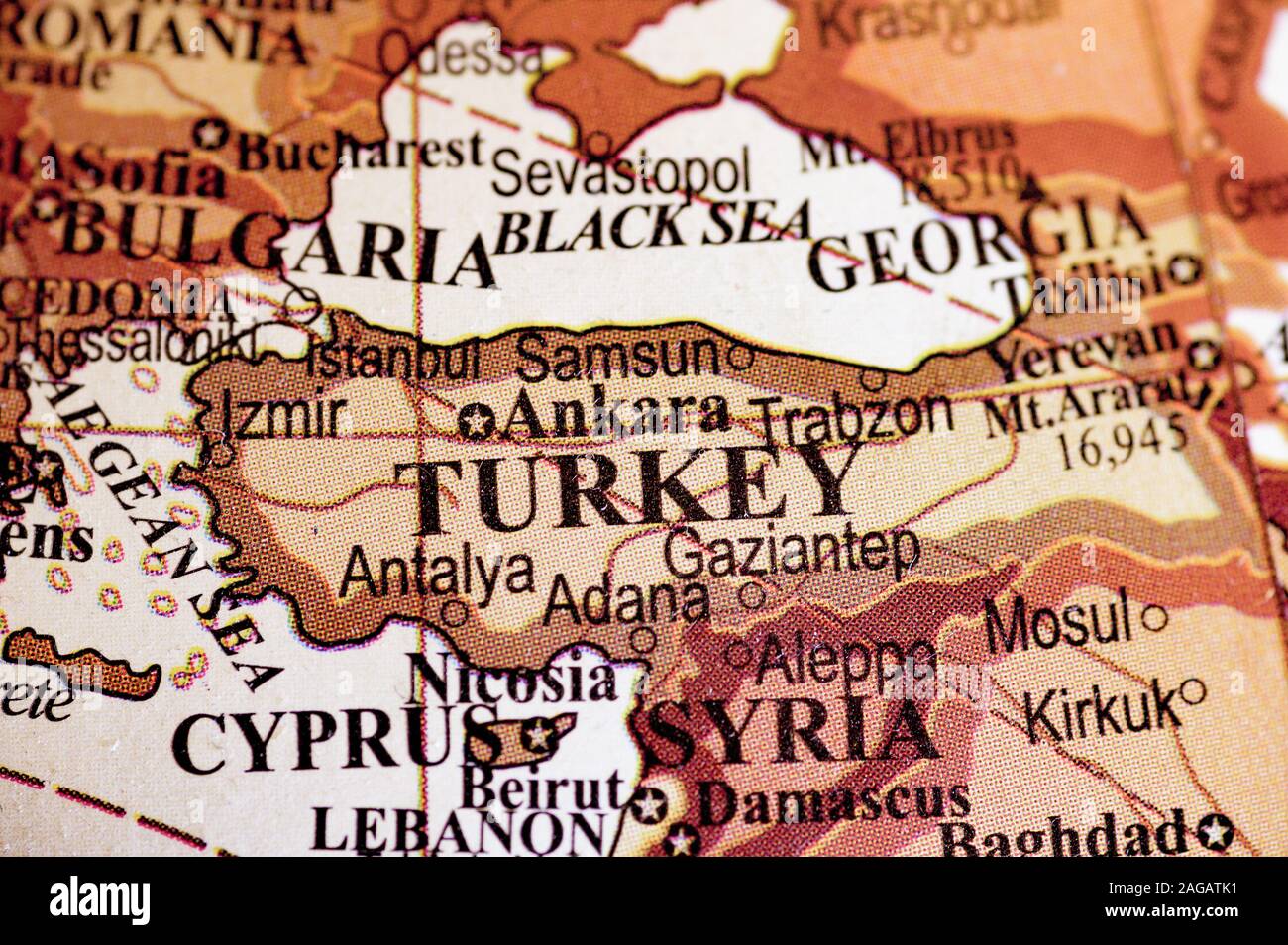 Closeup shot of the turkey country on the map Stock Photo - Alamy