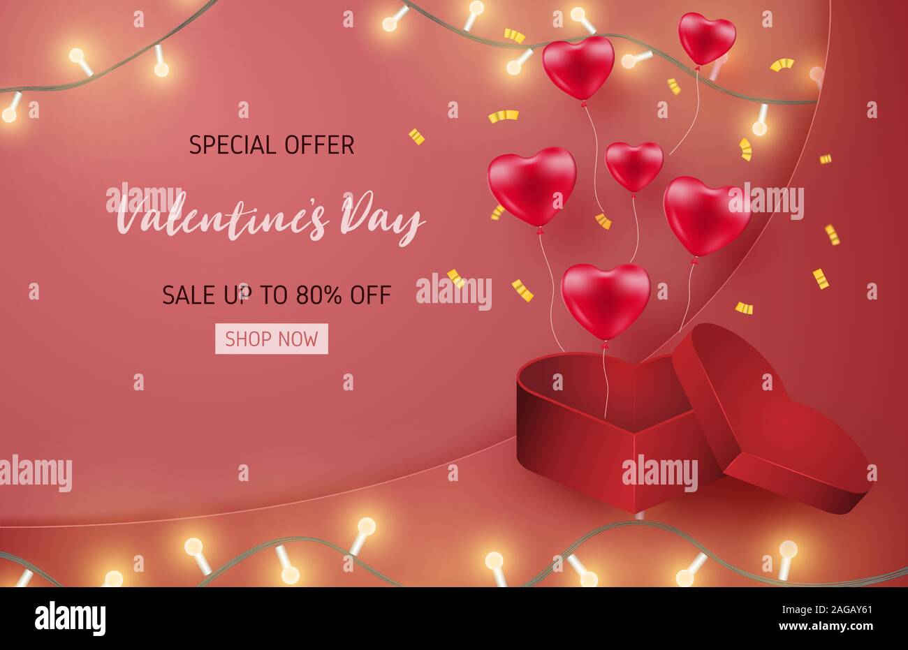 Valentines sale banner template with heart shape balloon and heart ...