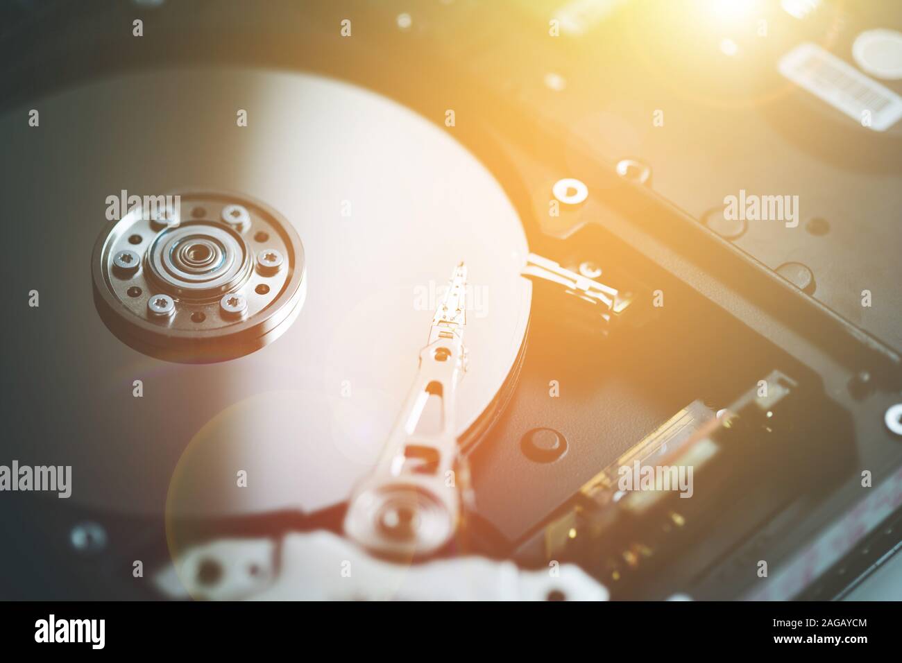 Close up picture of computer hard drive, used in cloud computing ...