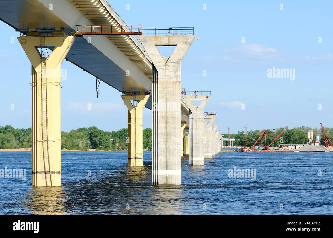 Construction of a new bridge over the river Volga, Russia Stock Photo ...