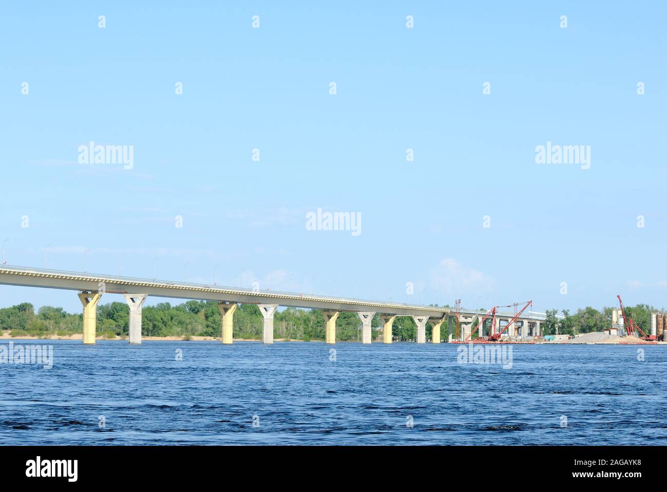 Construction of a new bridge over the river Volga, Russia Stock Photo ...