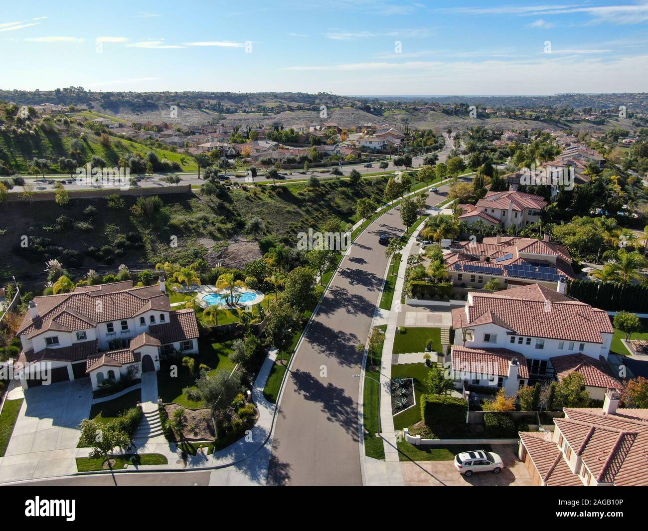 Aerial view of neighborhood with residential modern subdivision luxury ...