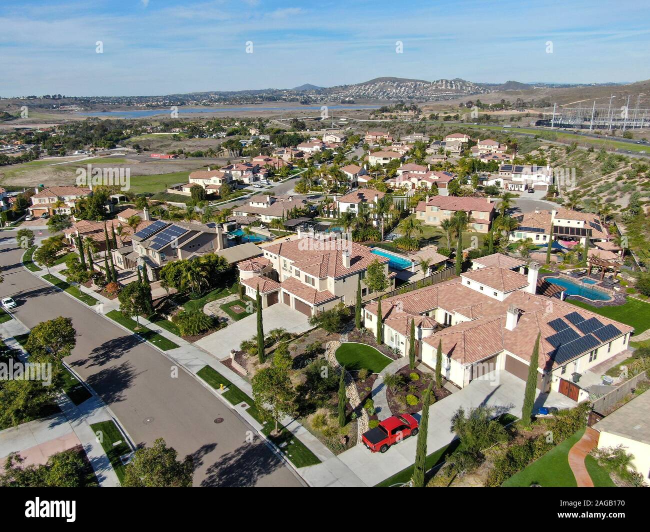 Aerial view of neighborhood with residential modern subdivision luxury ...