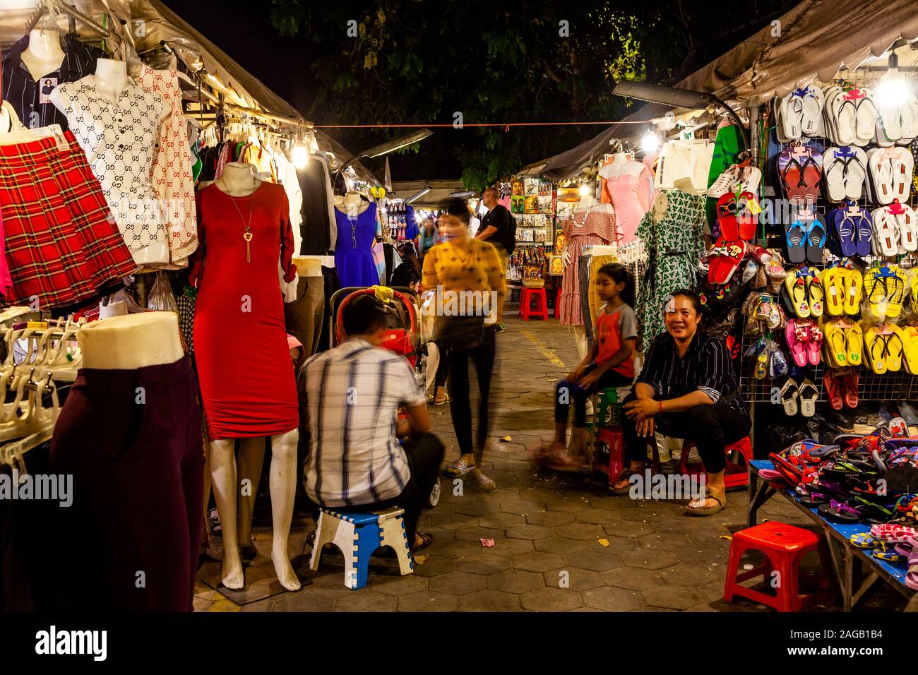 Clothing Stalls At The Night Market, Phnom Penh, Cambodia Stock Photo ...