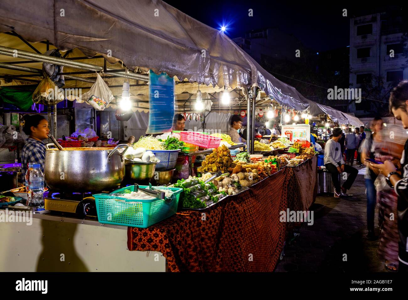 Street Food Stalls At The Phnom Penh Night Market, Phnom Penh, Cambodia ...