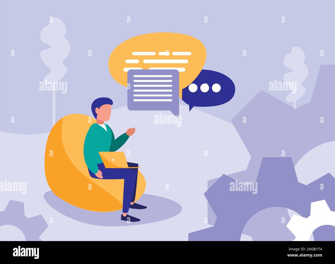 Businessman wit laptop and bubbles design, Man business management ...