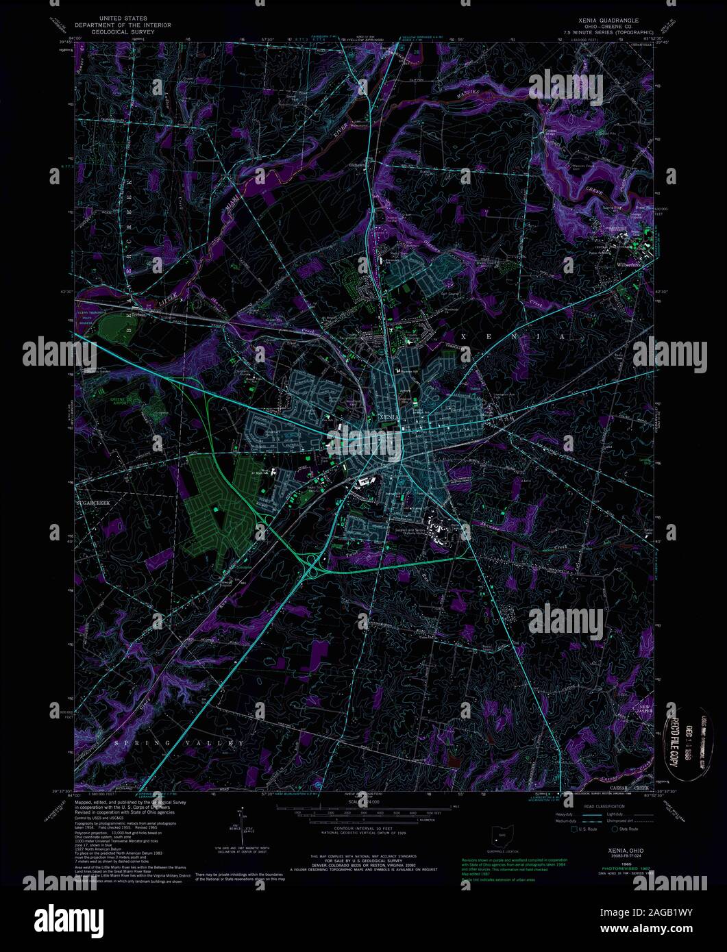 USGS TOPO Map Ohio OH Xenia 228336 1965 24000 Inverted Restoration ...