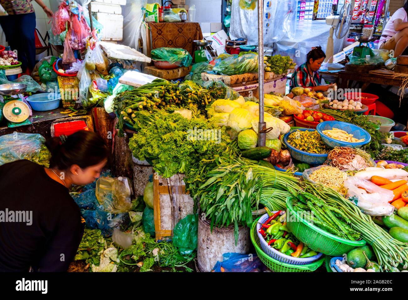 Fresh Vegetables For Sale At Phsar Chas Market (Old Market) Phnom Penh ...
