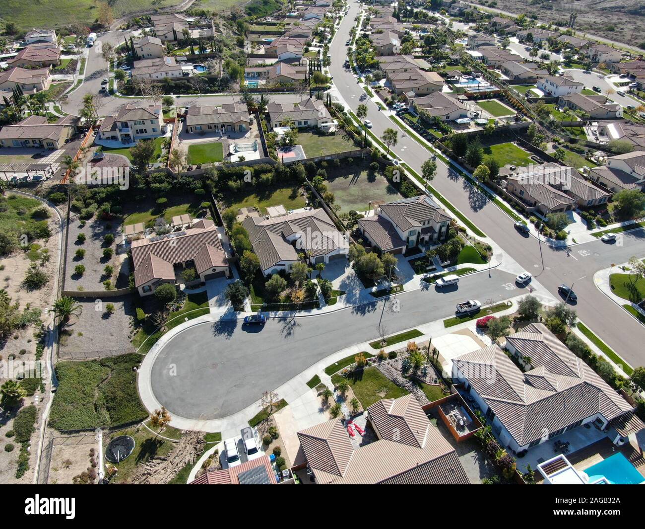 Aerial view of neighborhood with residential modern subdivision luxury ...