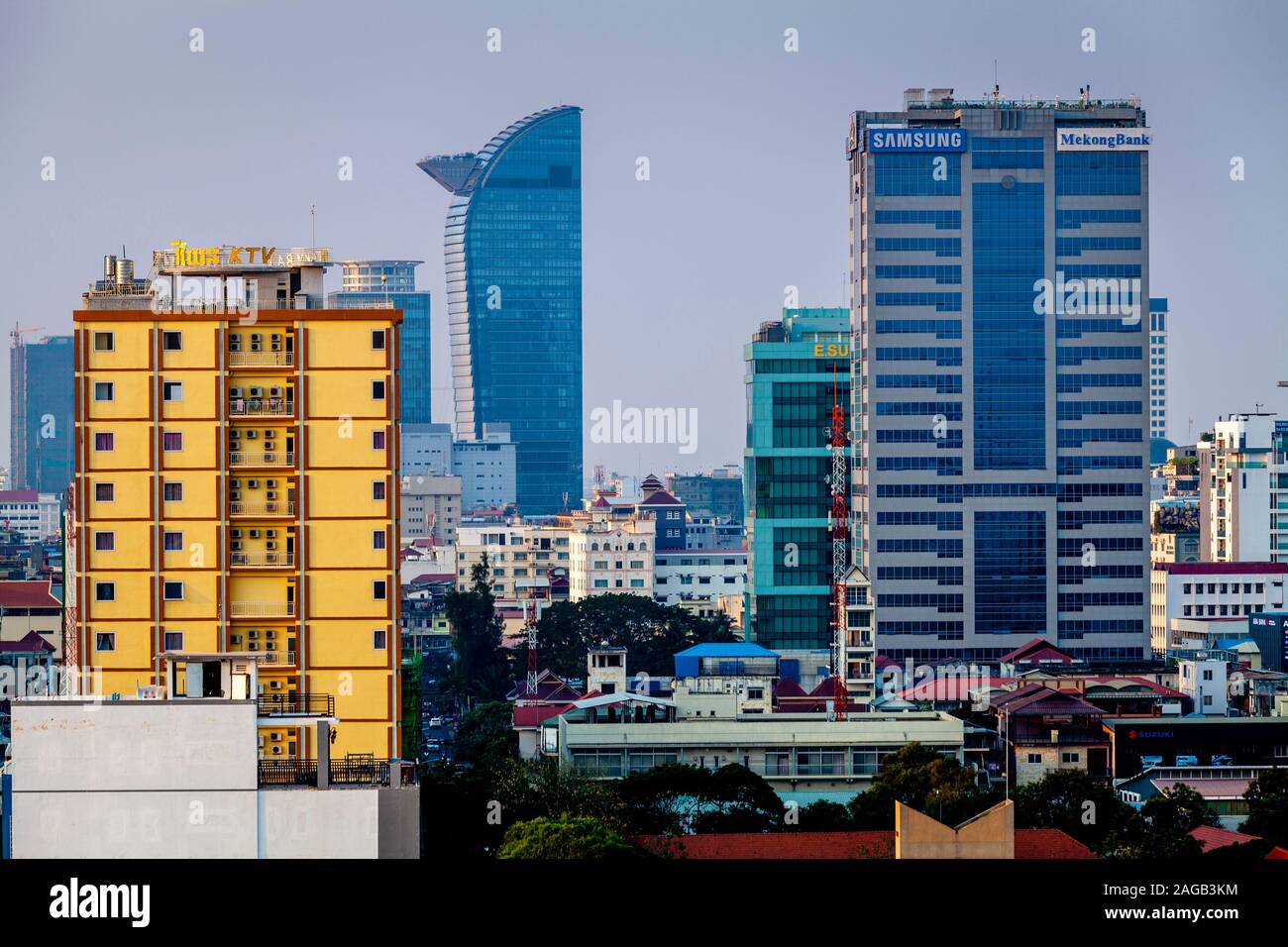 An Elevated View Of The Phnom Penh Skyline, Phnom Penh, Cambodia Stock ...