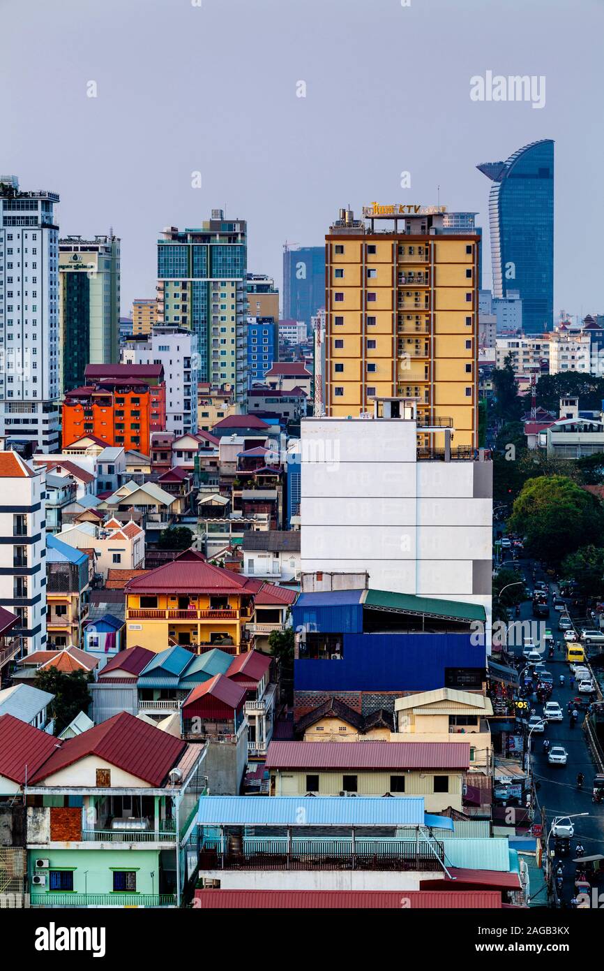 An Elevated View Of The Phnom Penh Skyline, Phnom Penh, Cambodia Stock ...
