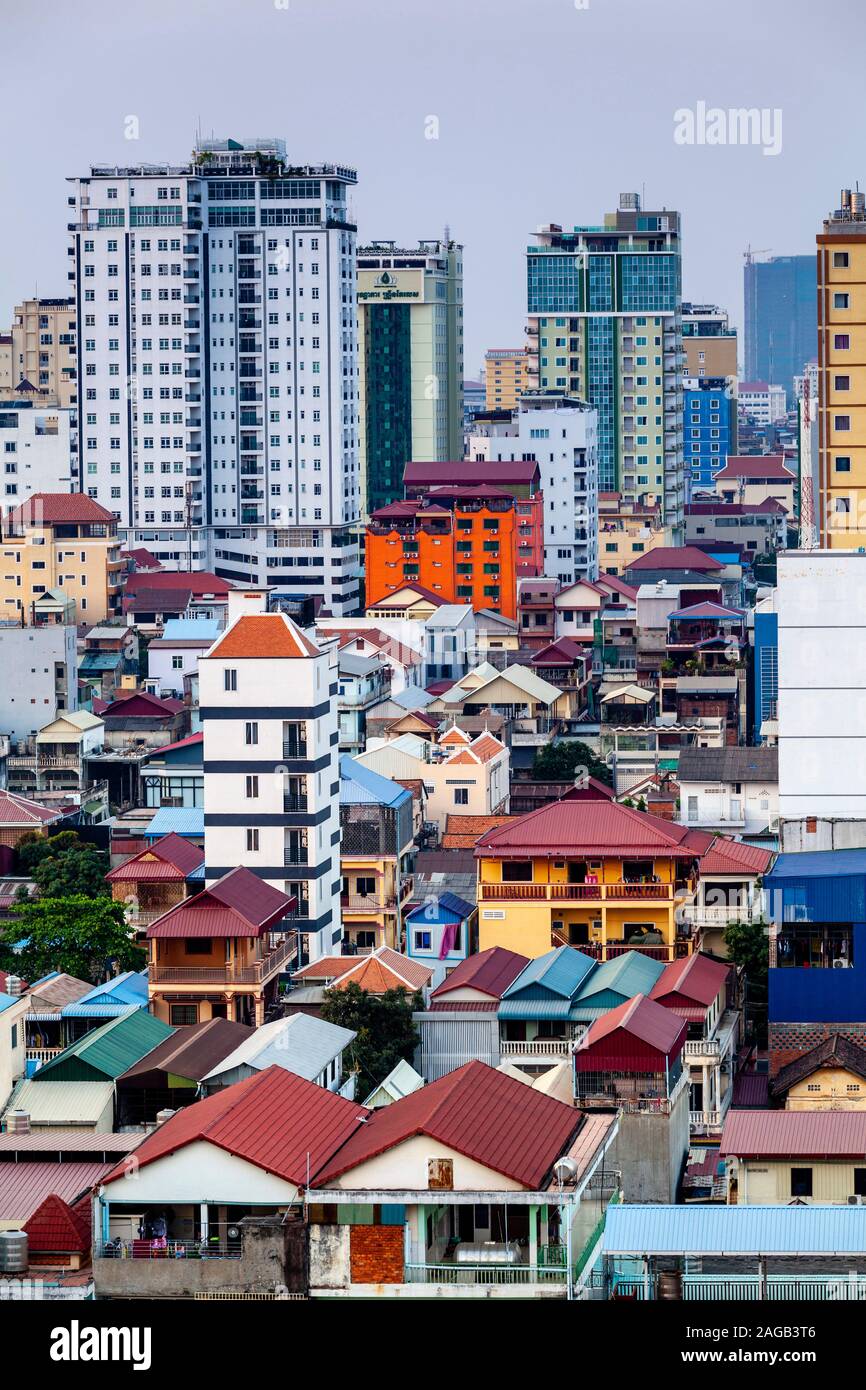 An Elevated View Of The Phnom Penh Skyline, Phnom Penh, Cambodia Stock ...