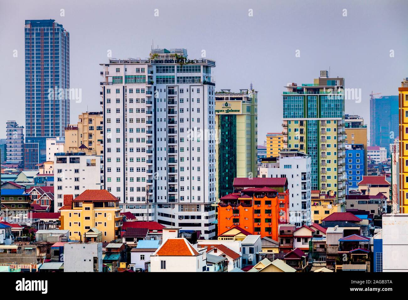 An Elevated View Of The Phnom Penh Skyline, Phnom Penh, Cambodia Stock ...