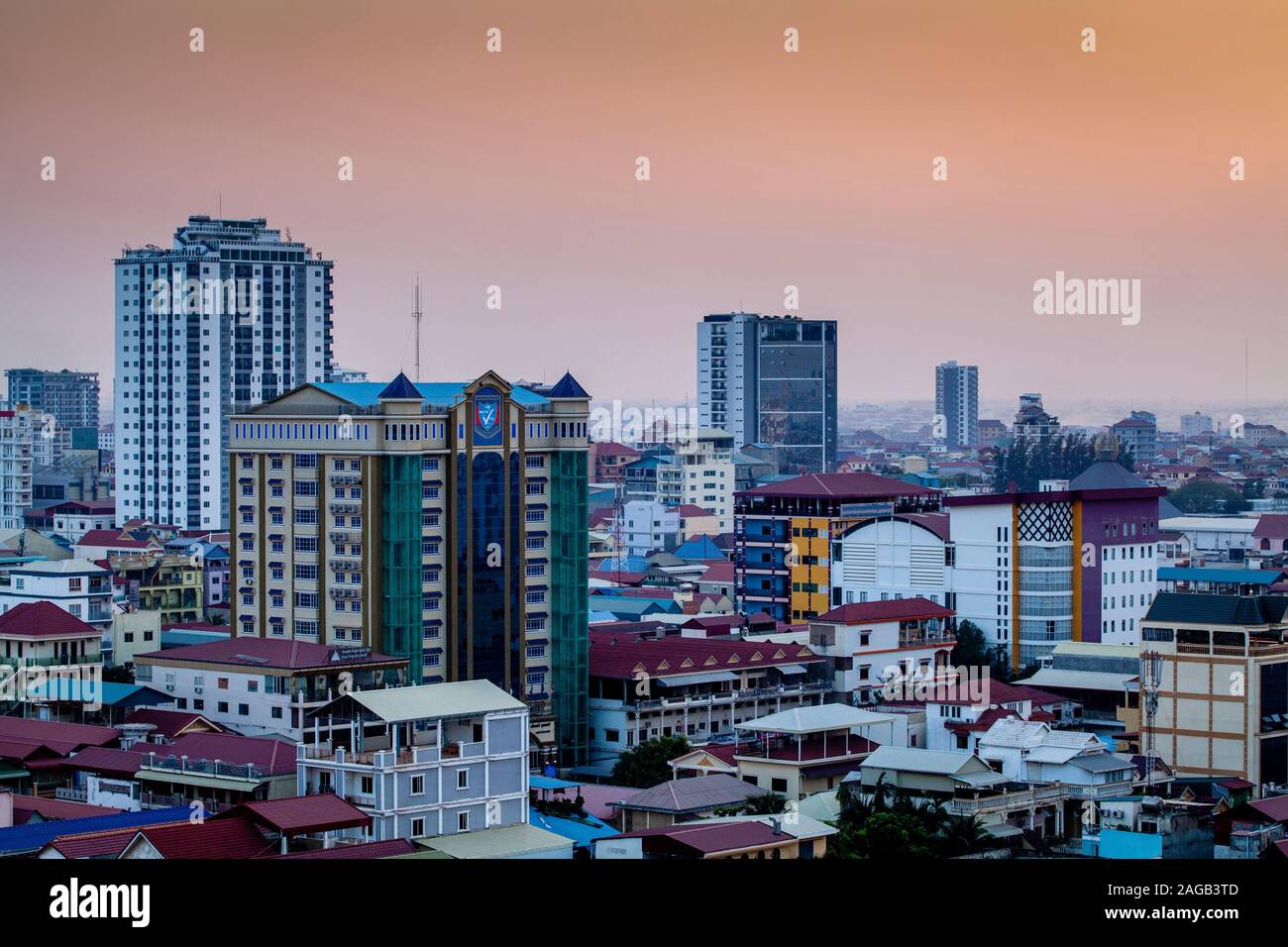 An Elevated View Of The Phnom Penh Skyline, Phnom Penh, Cambodia Stock ...