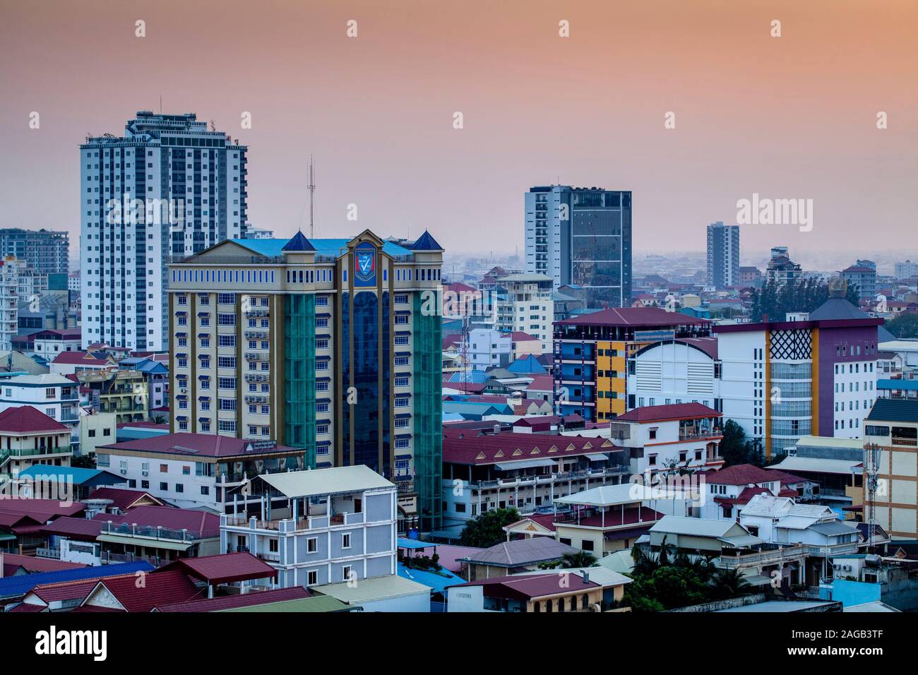 An Elevated View Of The Phnom Penh Skyline, Phnom Penh, Cambodia Stock ...