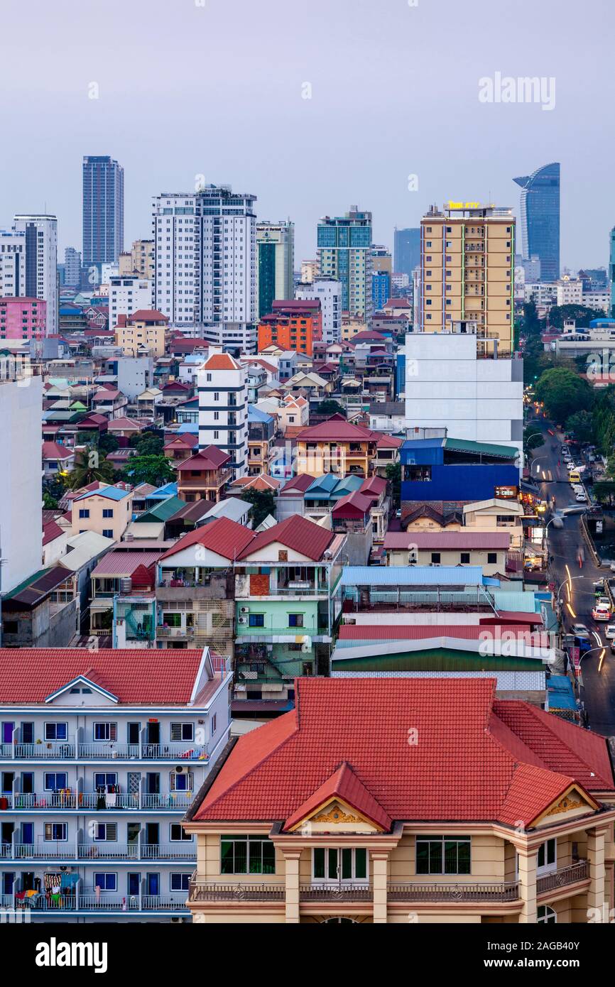 An Elevated View Of The Phnom Penh Skyline, Phnom Penh, Cambodia Stock ...