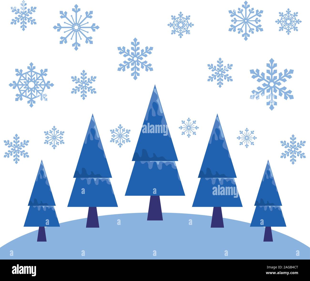 Pine trees with snow and snowflakes design, Winter season merry ...