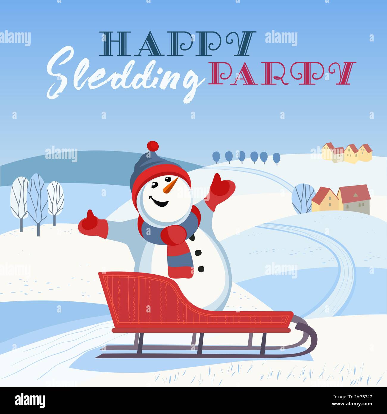 Happy sledding party invitation vector template Stock Vector Image ...