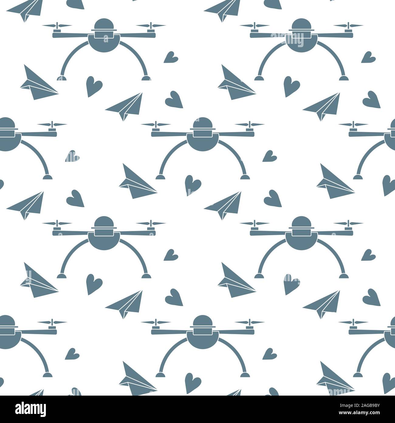 Vector seamless pattern Drone, paper airplane, hearts Valentine's day ...