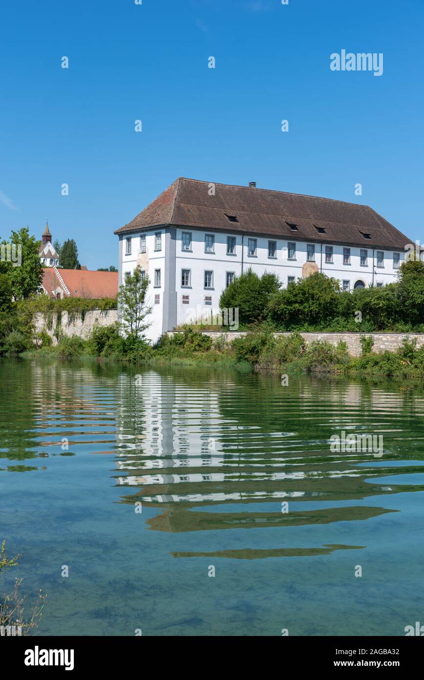 Landscape on the Rhine with former monastery building of the Rheinau ...