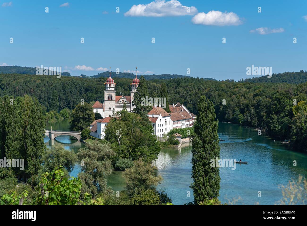 Landscape with the Rhine river and Monastery Island, Rheinau, Canton ...