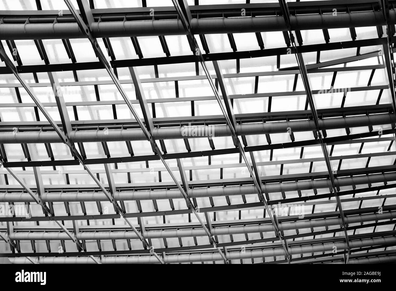 Low angle shot of the metal bars on a glass ceiling Stock Photo - Alamy