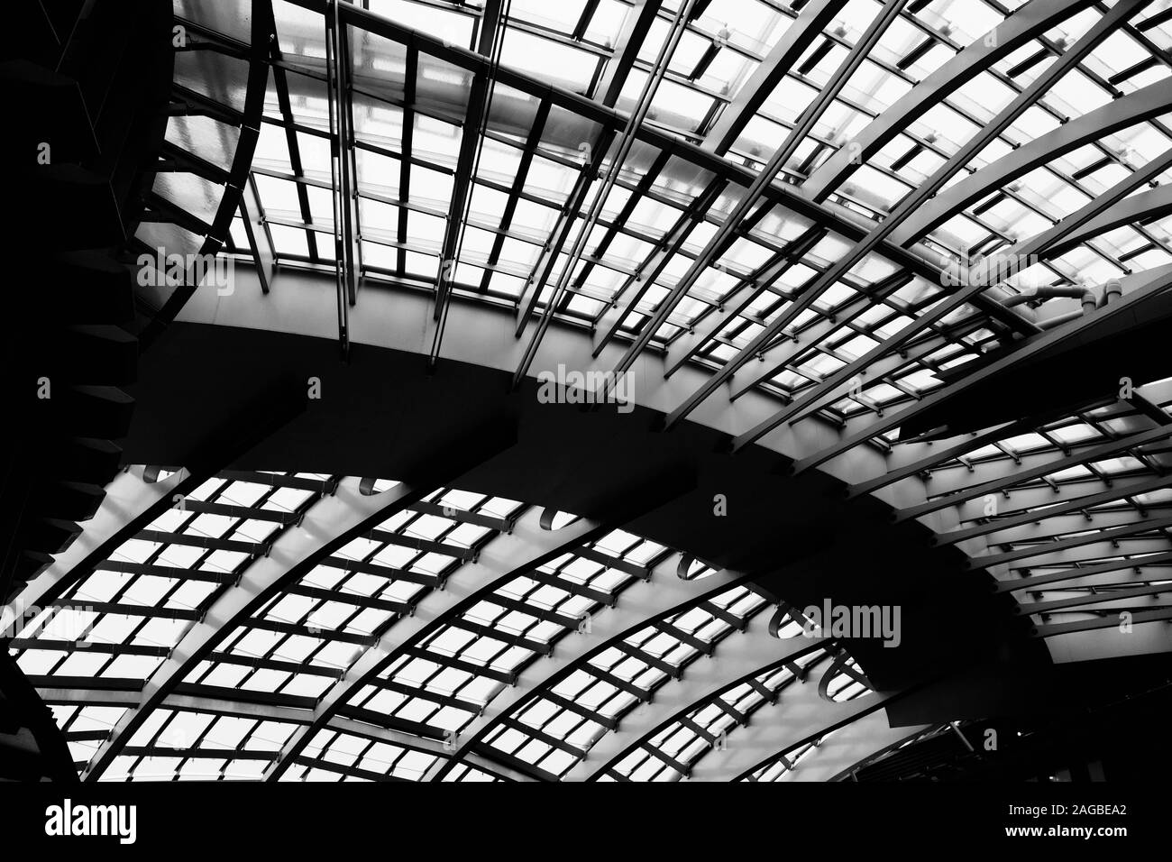 Low angle shot of the metal bars on a glass ceiling Stock Photo - Alamy