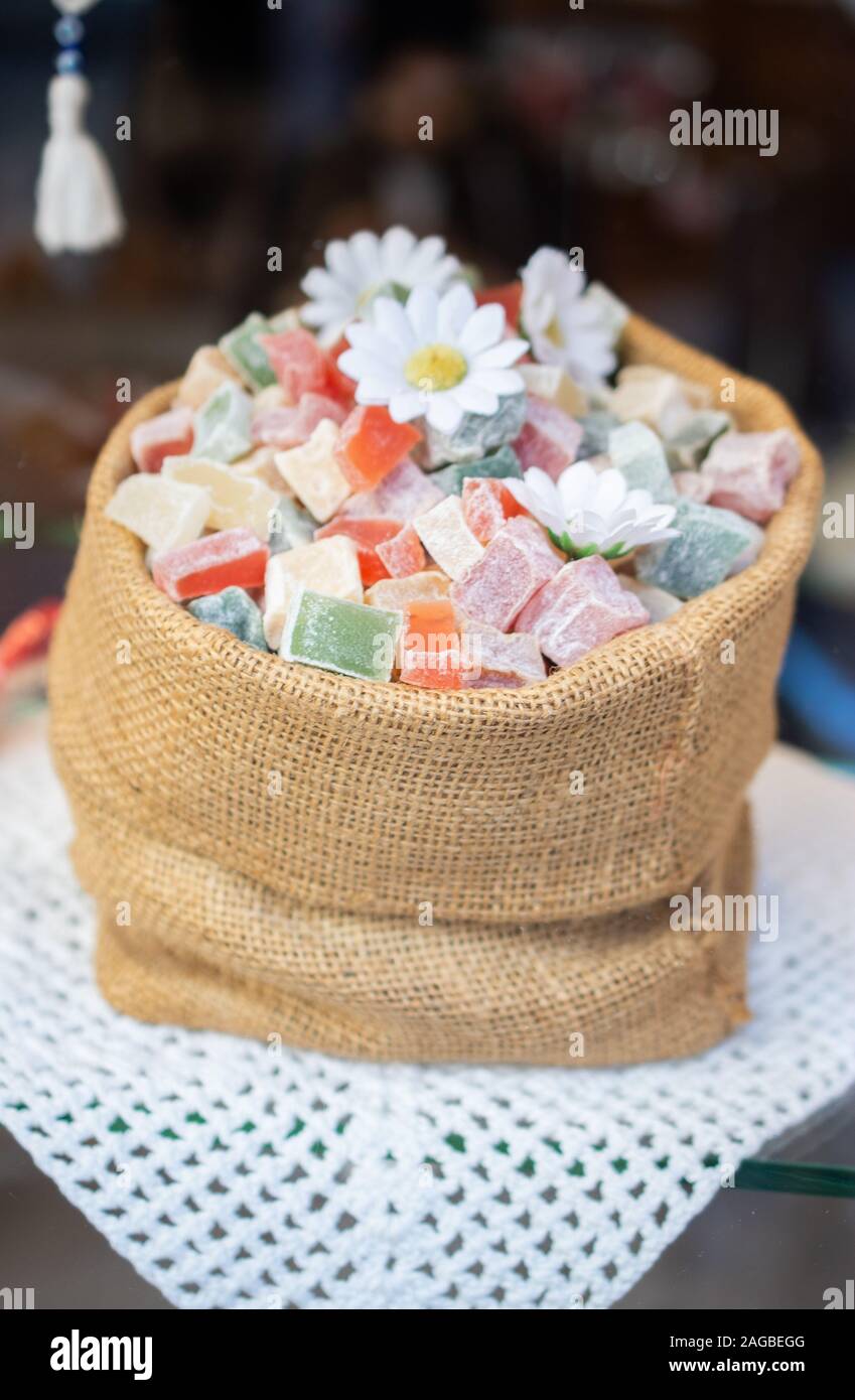 Traditional Turkish Delight, Sugar coated soft candy Stock Photo - Alamy