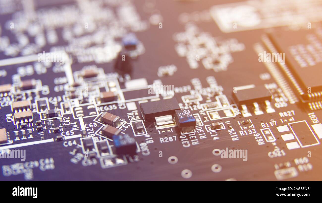 Modern printed circuit board, electronic circuit board, textolite ...