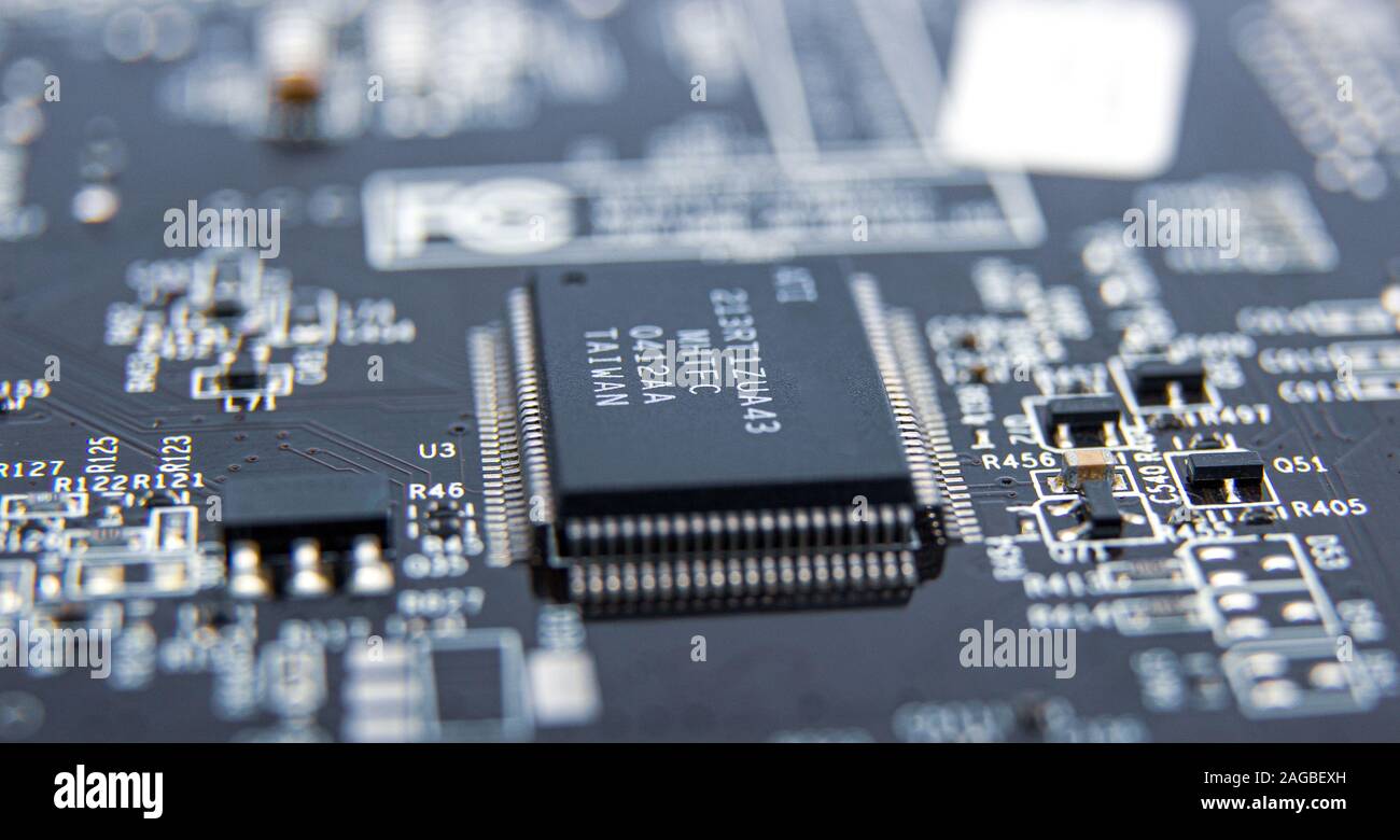 Modern printed circuit board, electronic circuit board, textolite ...