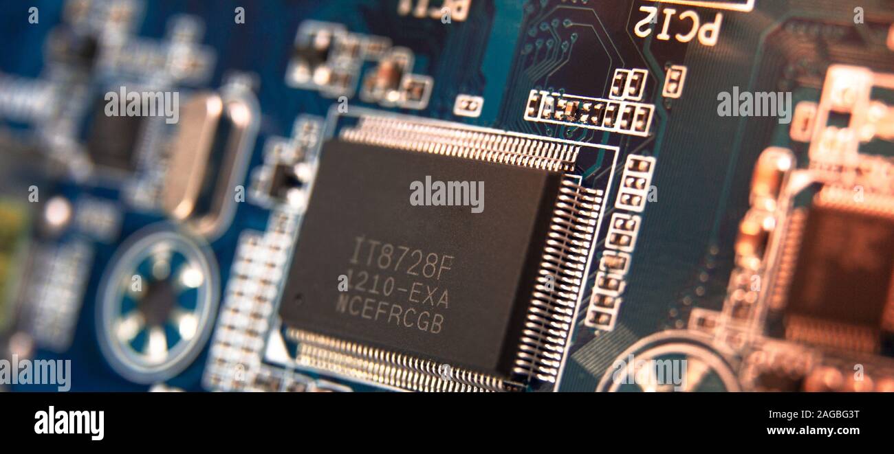 Modern printed circuit board, electronic circuit board, textolite ...
