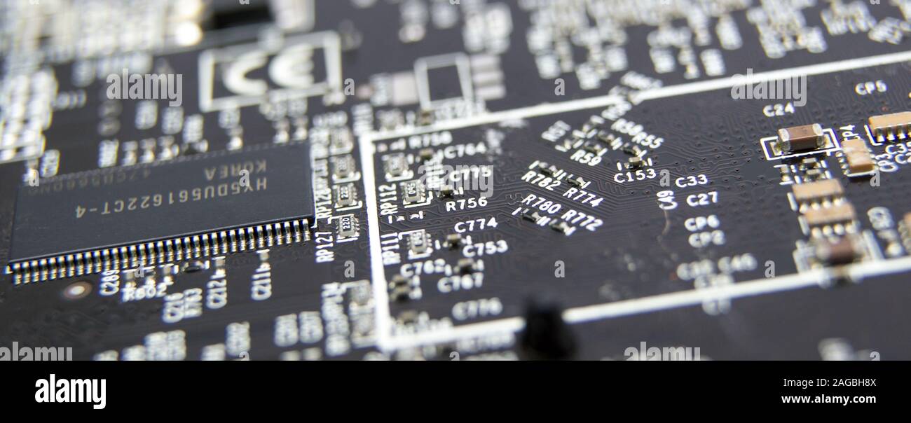 Modern printed circuit board, electronic circuit board, textolite ...