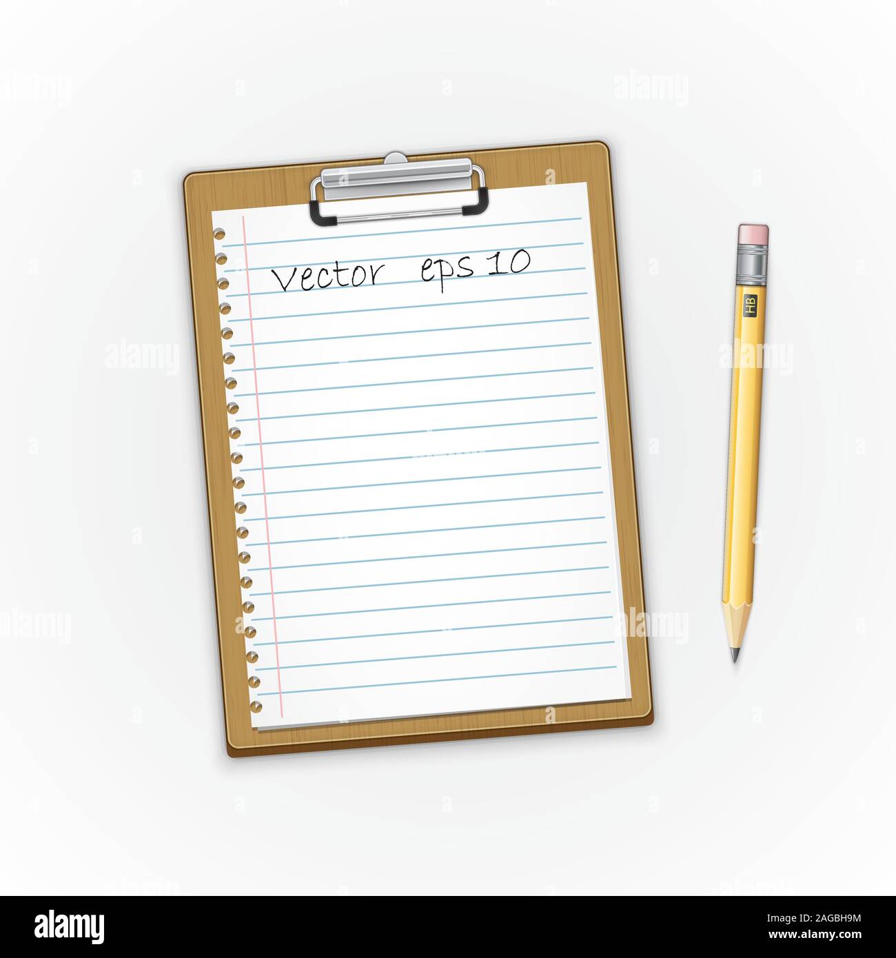 Detailed brown clipboard with paper and pensil. Vector illustration ...