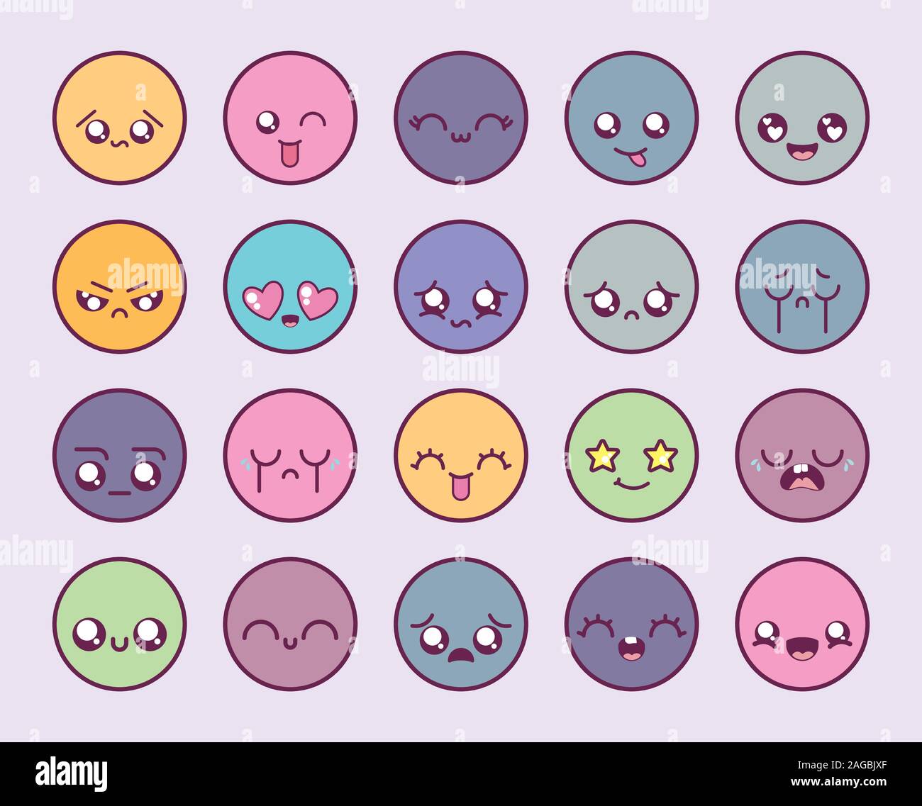 cartoons circles icon set design, Kawaii expression cute character ...