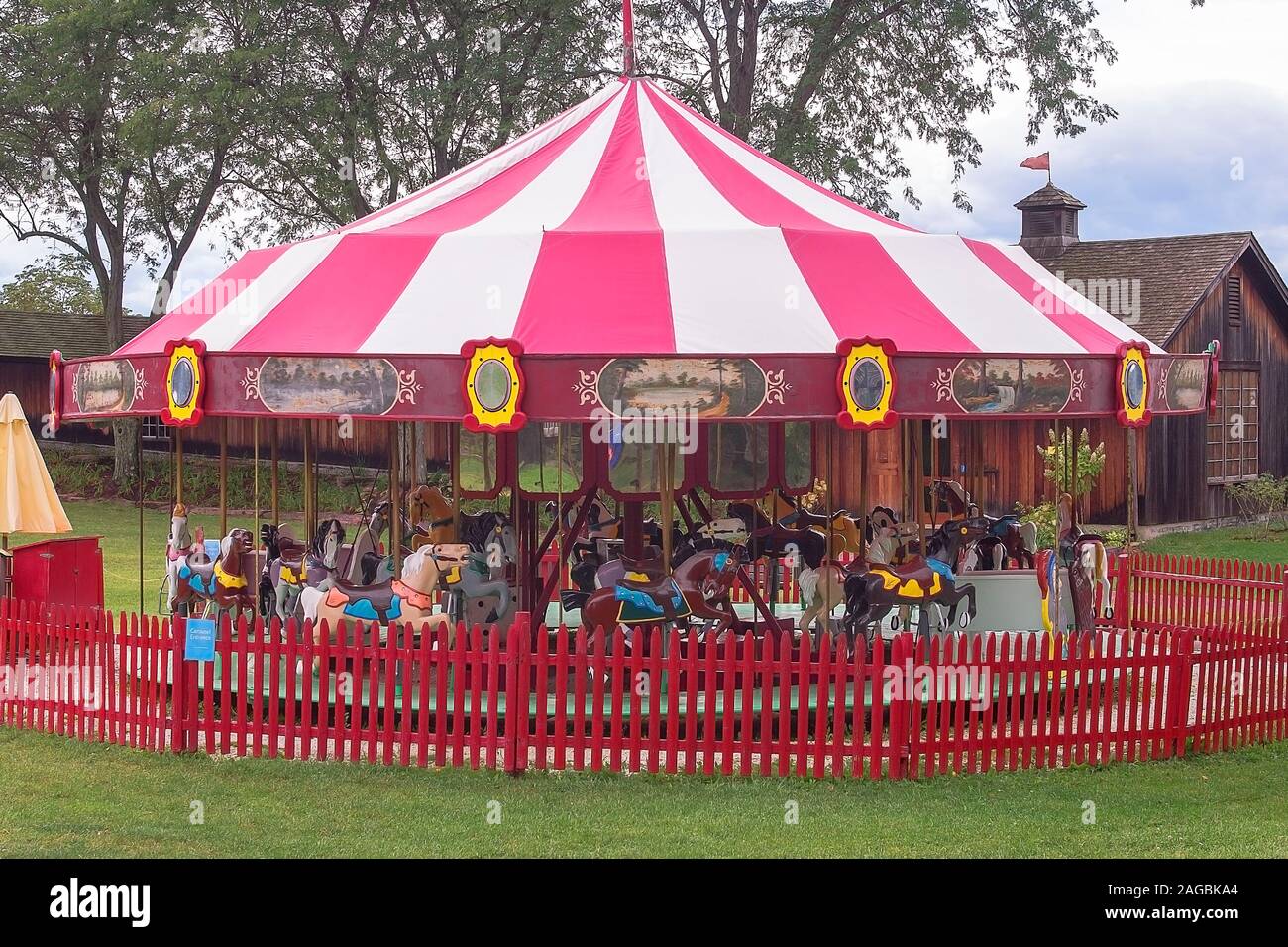 Vintage carousel on the grounds of a farm in Vermont Stock Photo - Alamy