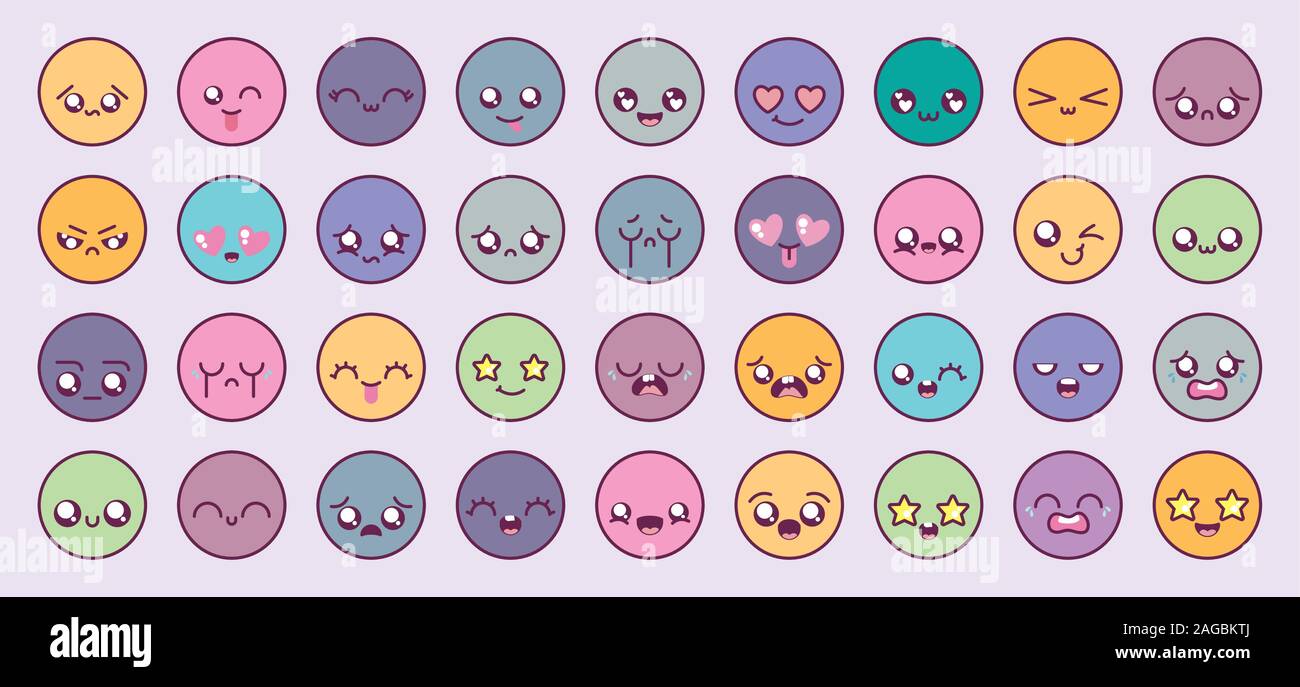 cartoons circles icon set design, Kawaii expression cute character ...