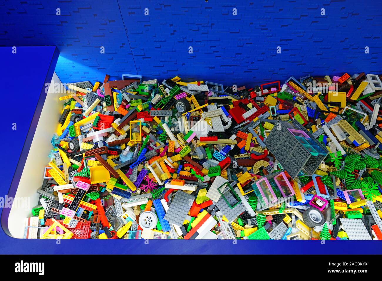 MELBOURNE, AUSTRALIA -16 JUL 2019- View of colorful LEGO bricks and ...