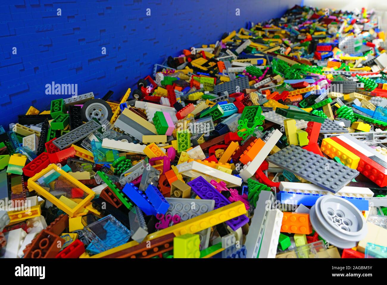 MELBOURNE, AUSTRALIA -16 JUL 2019- View of colorful LEGO bricks and ...