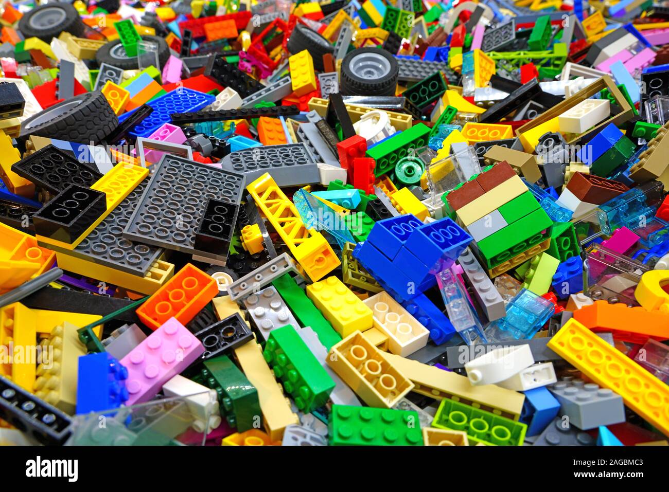 MELBOURNE, AUSTRALIA -16 JUL 2019- View of colorful LEGO bricks and ...